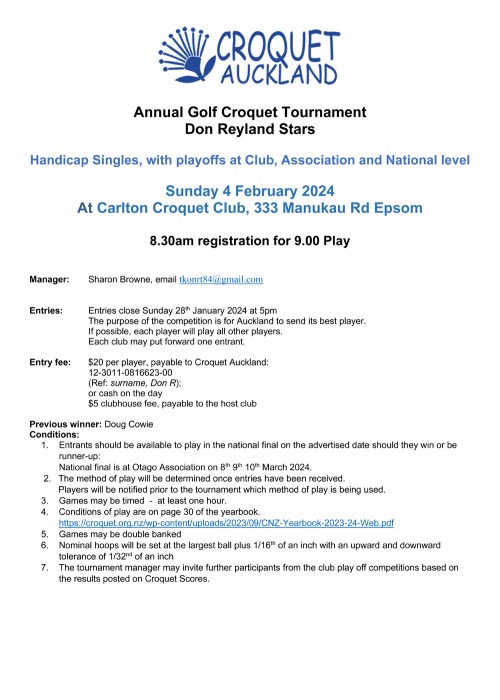 Tournament Flyers - gallery - Croquet Auckland